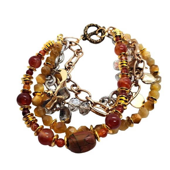 Jewelry | 4 Strand Chain Bracelet Tiger Eye Carnelian Silver Tone Gold ...